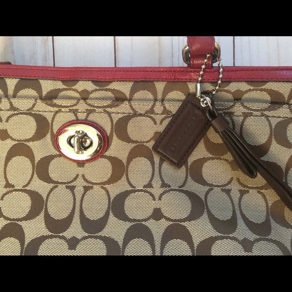 Coach | Bags | Coach Large Totepurse Red And Tan | Poshmark